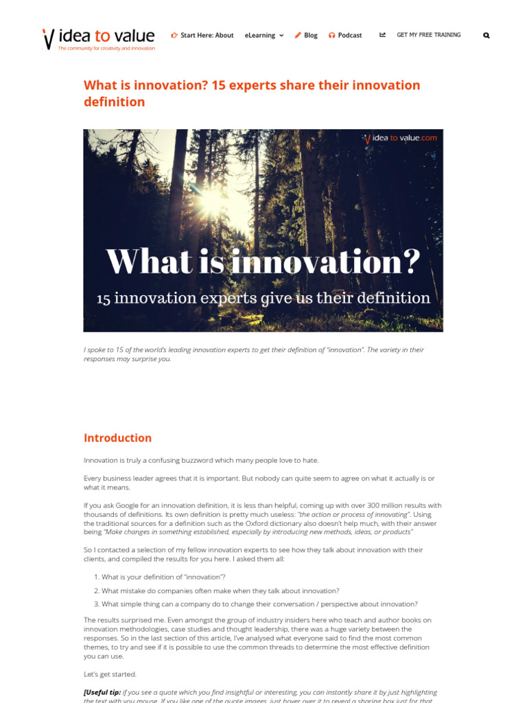 What Is Innovation - 15 Experts Share Their Innovation Definition | PDF ...