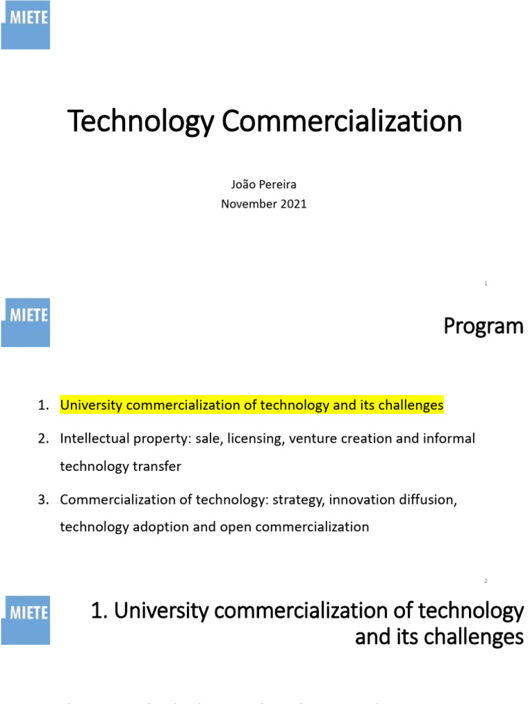 Technology Commercialization - Session 3 2021 | PDF | Entrepreneurship ...