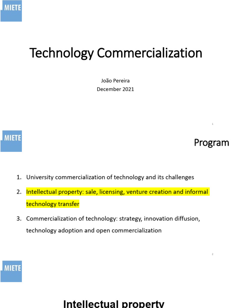 Technology Commercialization - Session 4 2021 | PDF | Intellectual ...