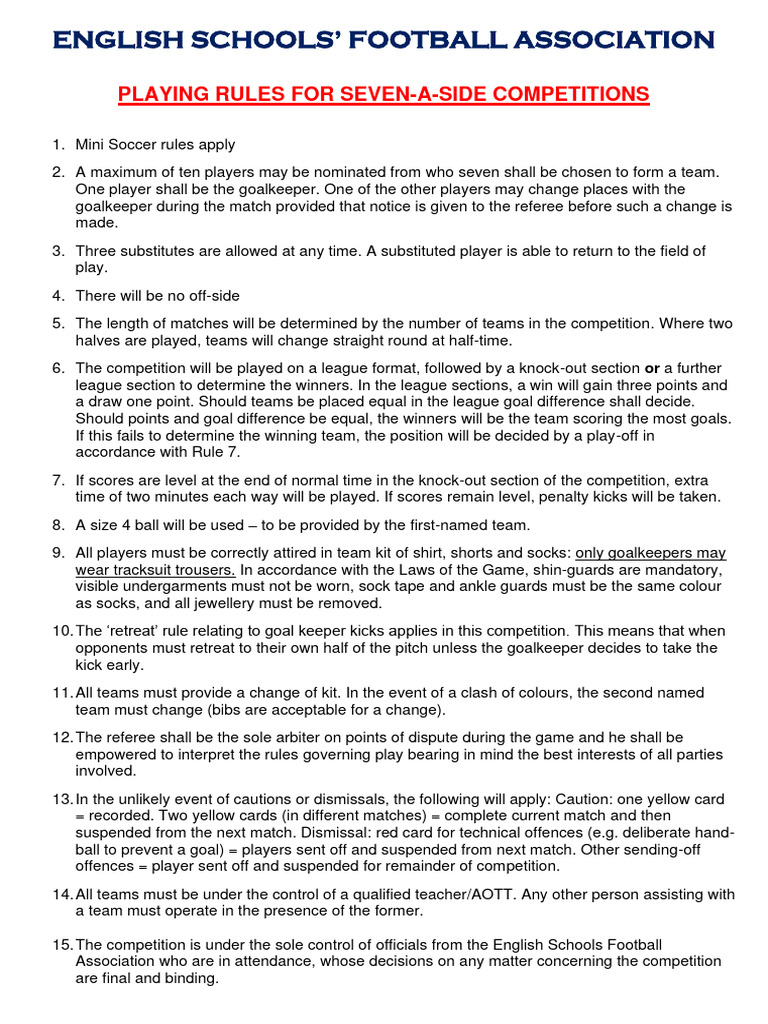 Primary 7aside Rules | PDF | Ball Games | Football Codes