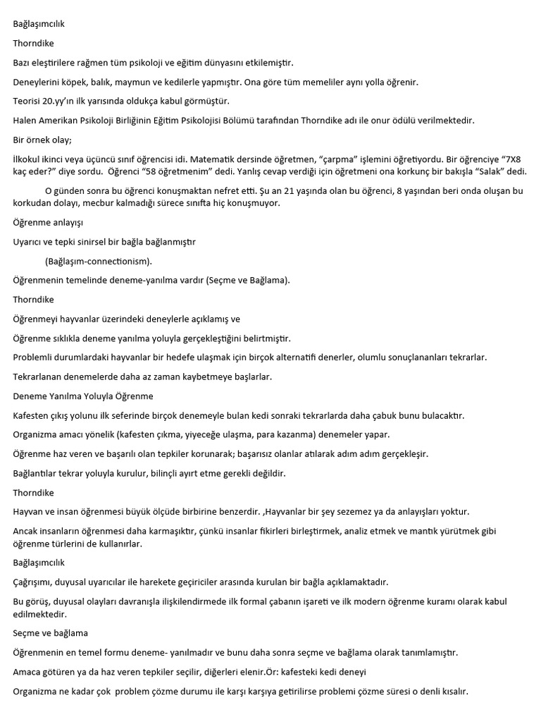 Bağlaşımcılık 8.hafta Psikoloji | PDF