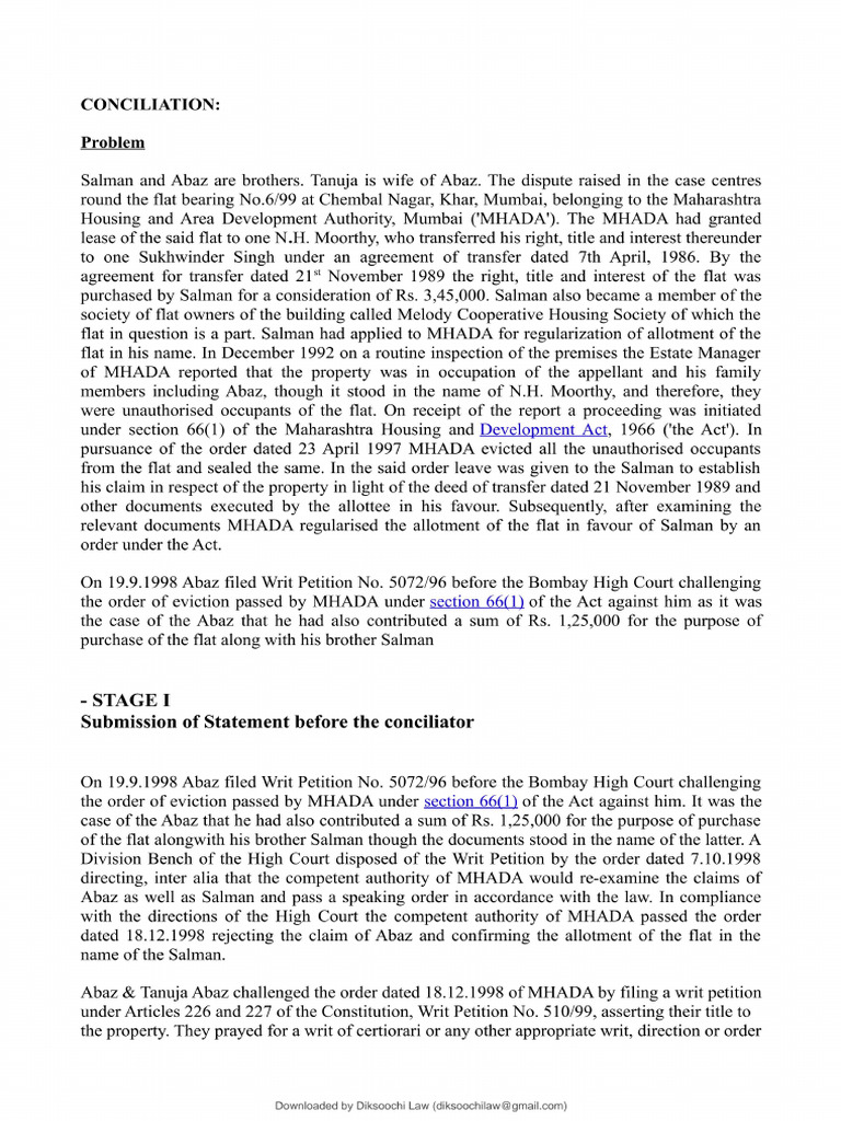 Conciliation Practical Problem and A Sample Case Law | PDF