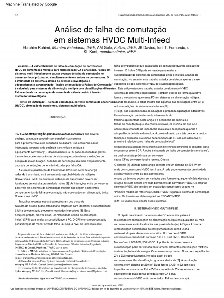 Commutation Failure Analysis in Multi-Infeed HVDC Systems | PDF | Corrente alternada ...