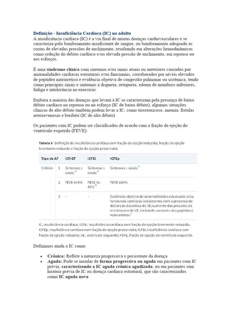 Definição e Classificação da IC | PDF | Coração | Insuficiência cardíaca