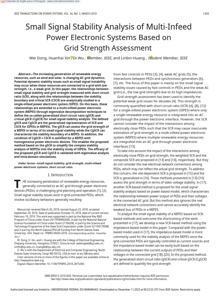 Small Signal Stability Analysis of Multi-Infeed Power Electronic Systems Based On Grid Strength ...
