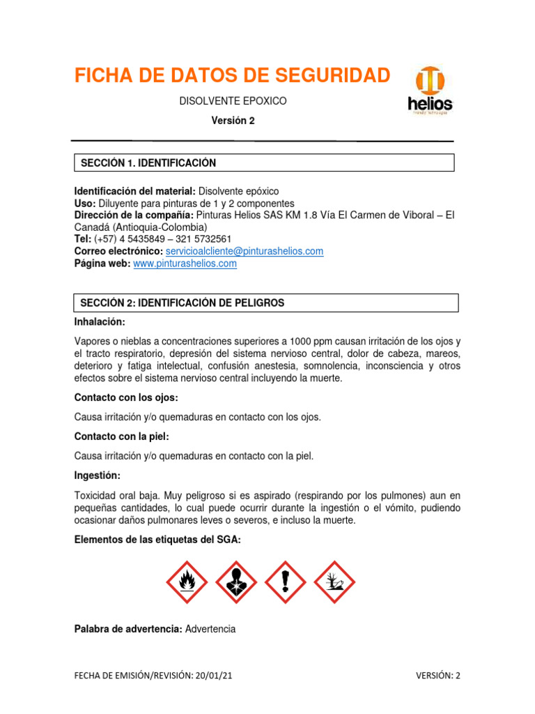 Ficha de Datos de Seguridad - Disolvente Epoxico | PDF