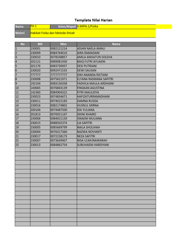 Contoh Pengisian ph1 Raport Digital | PDF