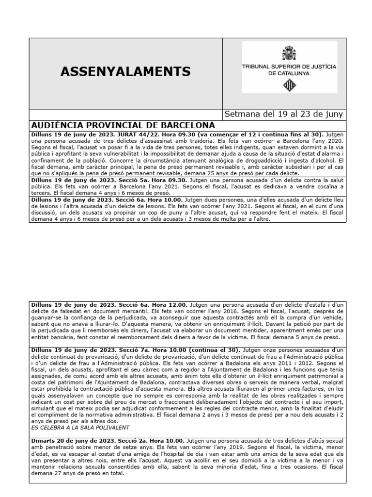 Quadre Assenyalaments 19-23 Juny | PDF