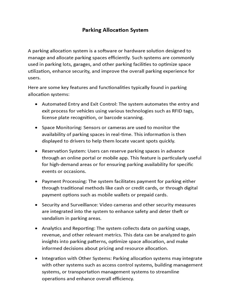 Parking Allocation System (1) | Download Free PDF | Parking | Databases