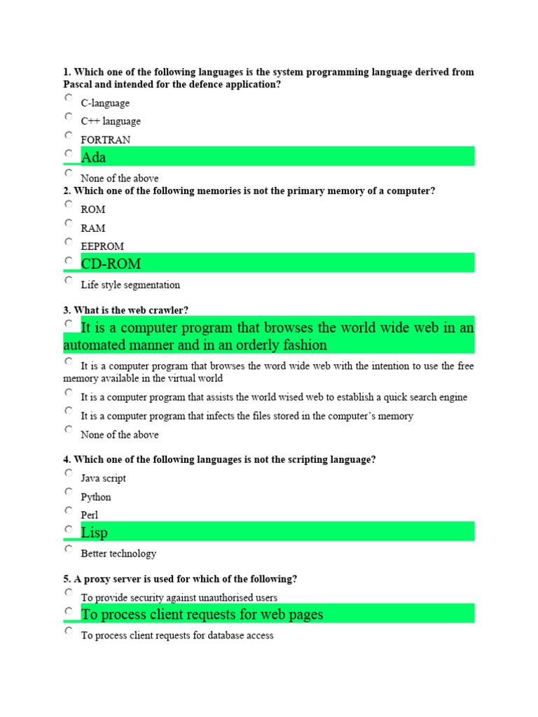 Computer Science Quiz Questions | PDF