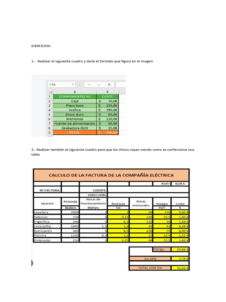 Creación y Formato de Tablas Excel | PDF