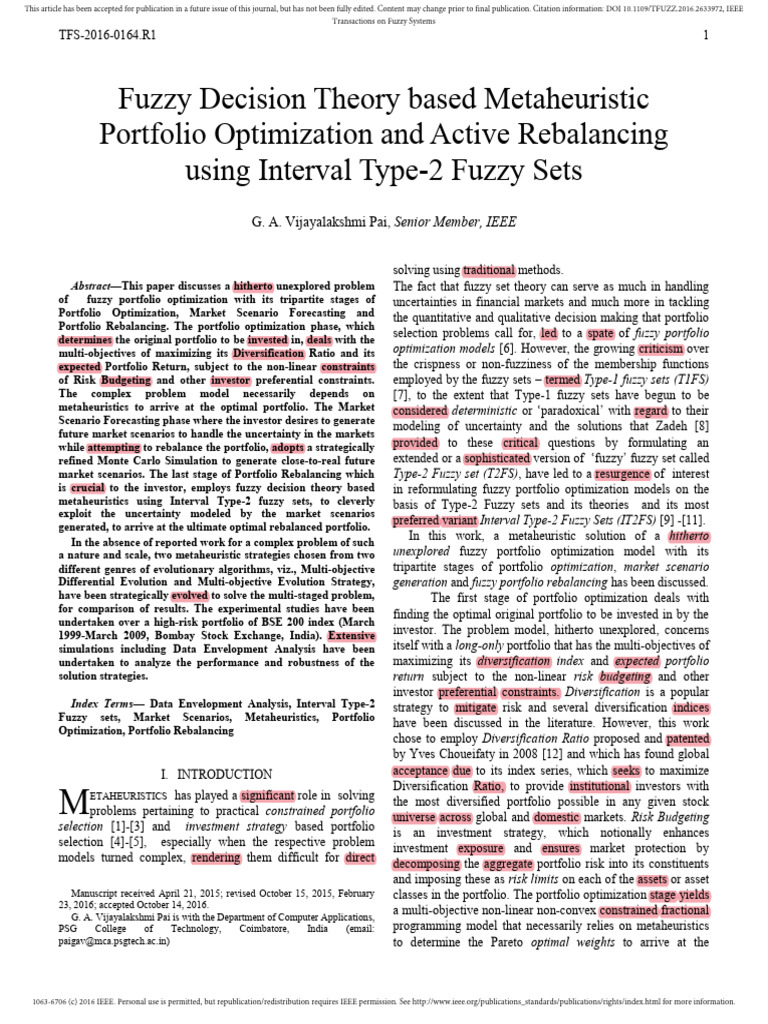 Fuzzy Decision Theory Based Metaheuristic Portfolio Optimization and Active Rebalancing Using ...