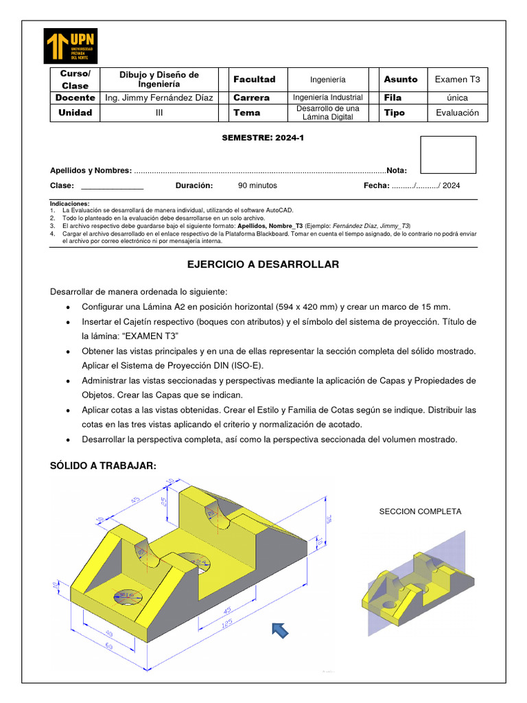 EXA T3 CAD - 2024-1 - Clase 14549 | PDF | Arte | Tecnología