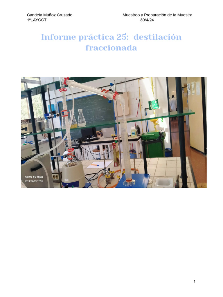 Informe práctica 25_ destilación fraccionada | PDF | Destilación | Gases