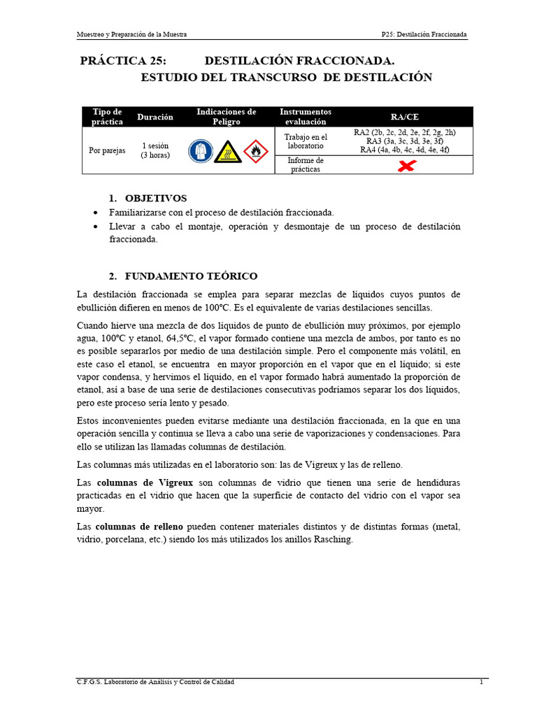 P25 - Destilación Fraccionada | PDF | Destilación | Física Aplicada e Interdisciplinaria