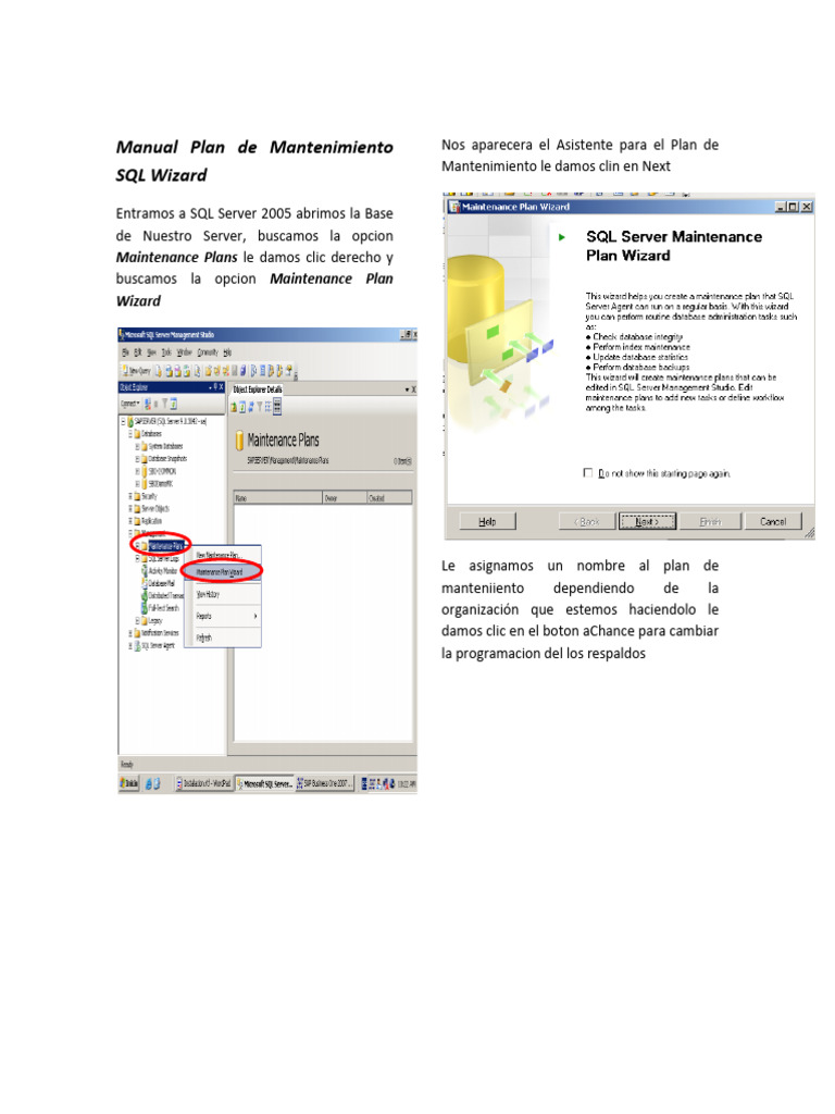 Manual Plan de Mantenimiento SQL Wizard | PDF | Software | Gestión de datos