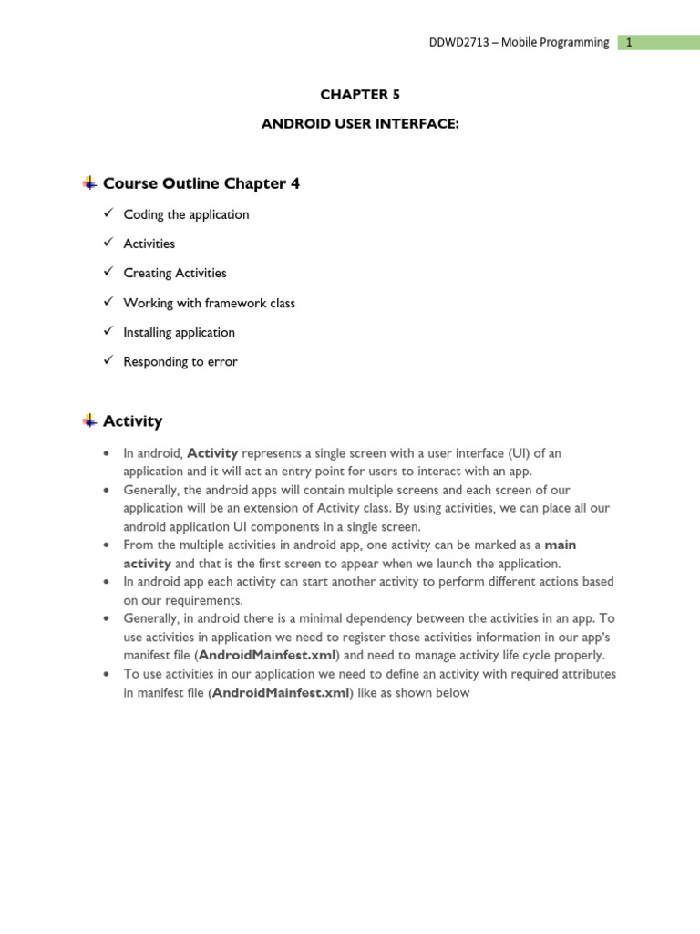 Chapter 5 Android User Interface Pdf Mobile App Android Operating System