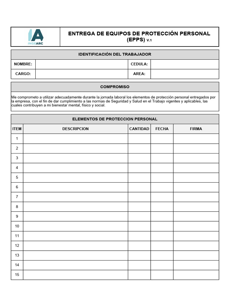 Registro de Entrega de EPPs - INGEARC | PDF
