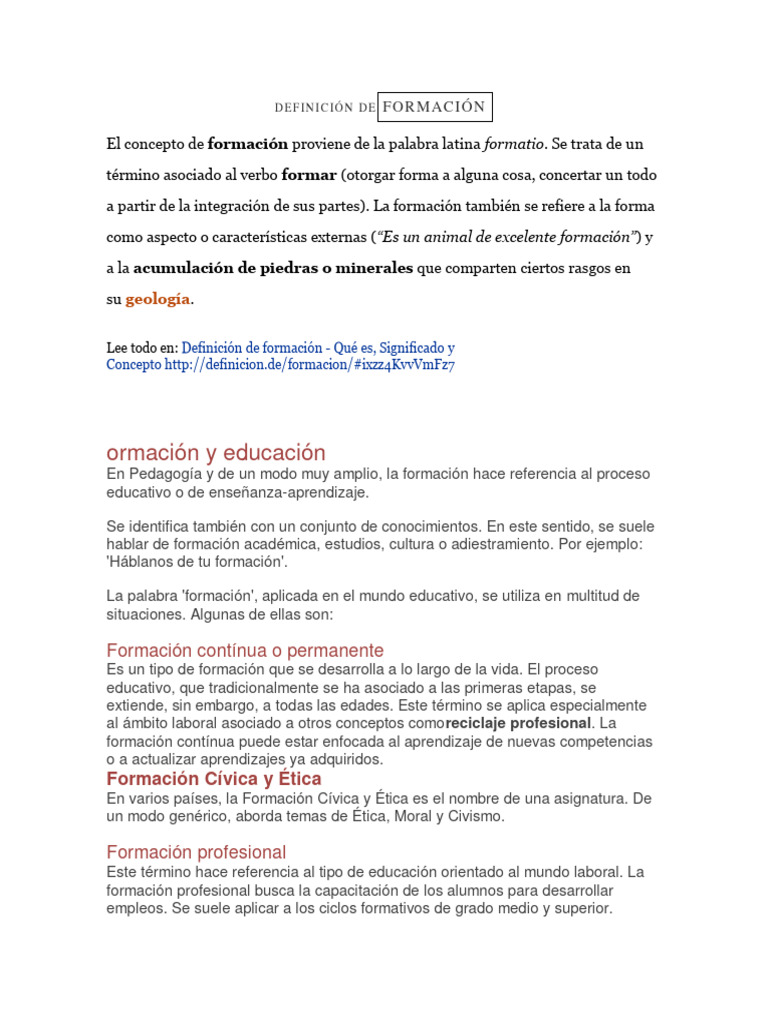 Definición de Formación - Anónimo | PDF | Palabra | Desarrollo profesional