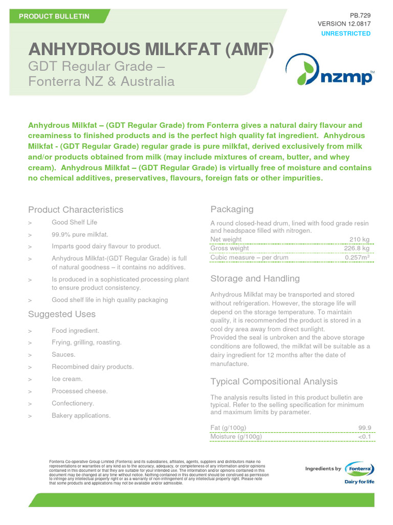 AMF Regular 210kg NZ AU | PDF | Cream | Milk