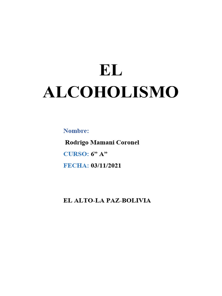 El Alcoholismo | PDF | Alcoholismo | La dependencia de sustancias