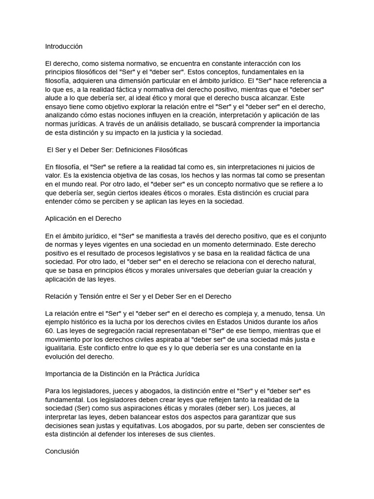 Ser y Deber Ser | PDF | Educación en artes liberales | Filosofía Aplicada