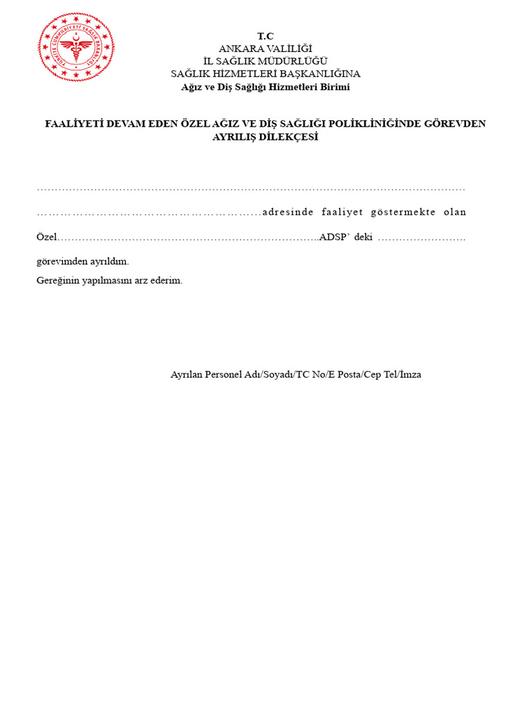 Faaliyeti Devam Eden Adsp Personel Ayrilis Dilekcesidocx | PDF