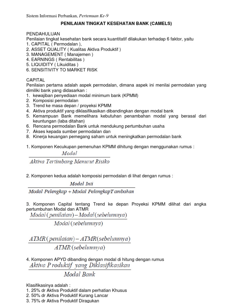 9 Penilaian Tingkat Kesehatan Bank Camels | PDF