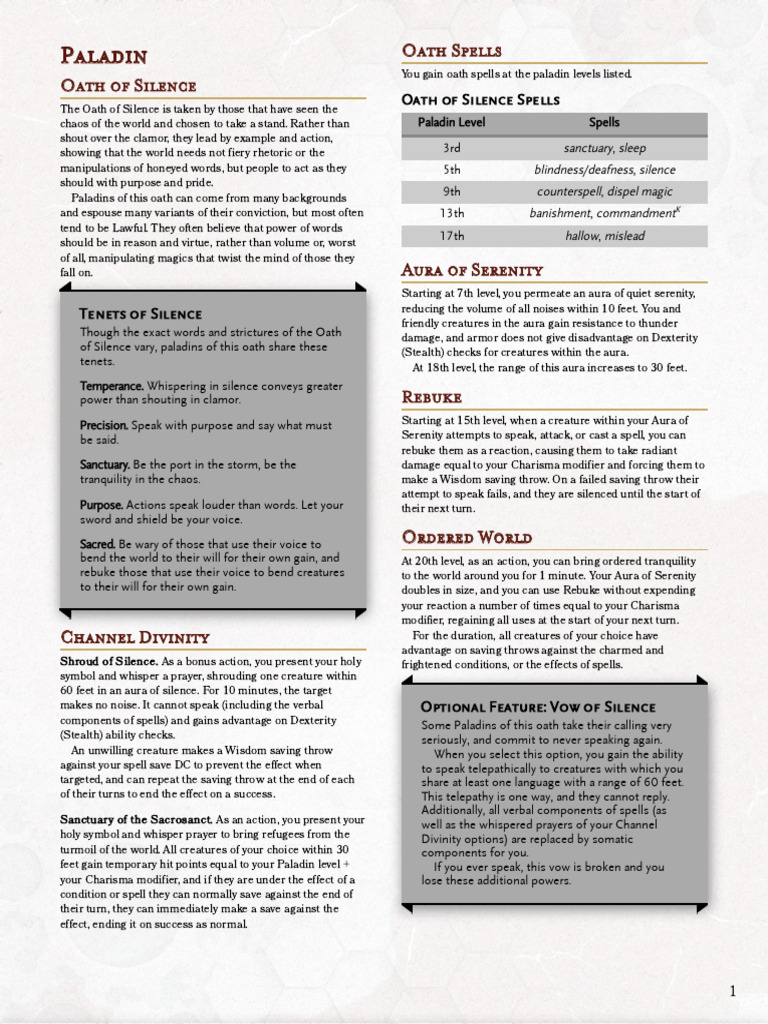 Paladin Oath of Silence | PDF | Law | Religion & Spirituality
