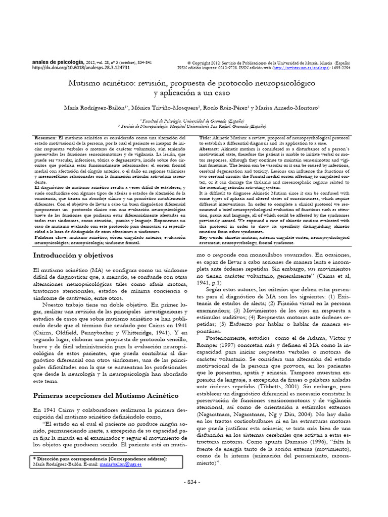 Mutismo Acinético | PDF | Las emociones | Diagnostico medico