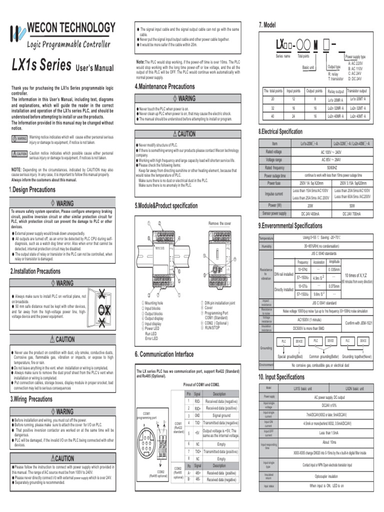 Wecon PLC Lx1s 20mr A | PDF | Power Supply | Programmable Logic Controller