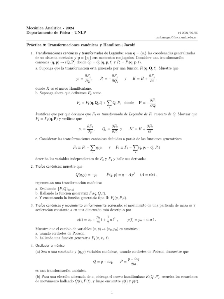 MecAnal Pr9 | PDF | Mecánica Hamiltoniana | Ecuaciones