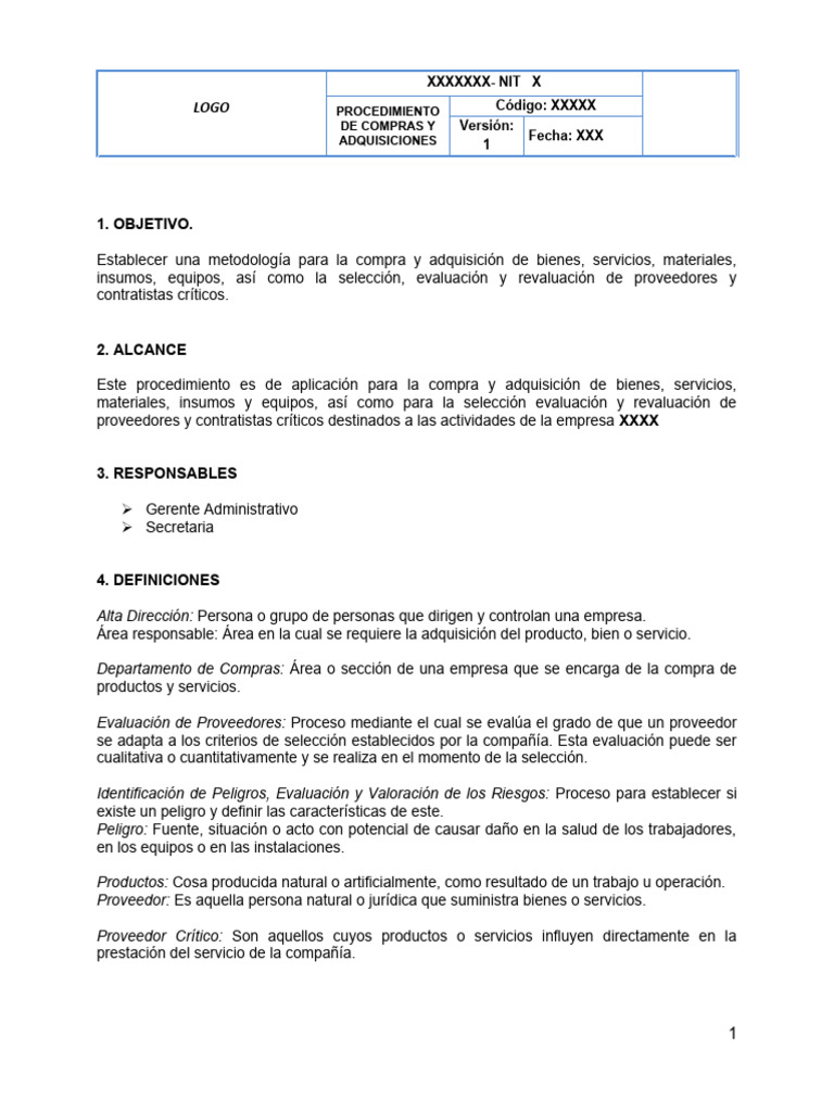 Procedimiento de Compras y Adquisiciones | Descargar gratis PDF | Business | Evaluación