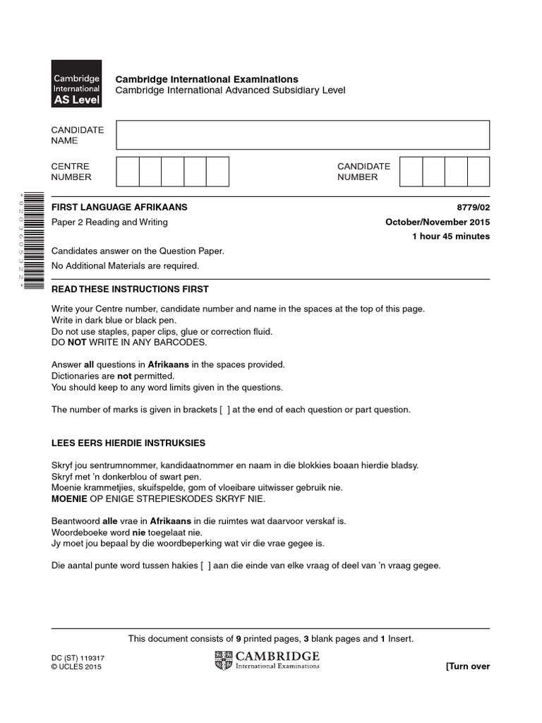 Cambridge International Advanced Subsidiary Level | PDF