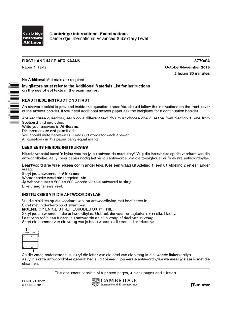 Cambridge International Advanced Subsidiary Level | PDF