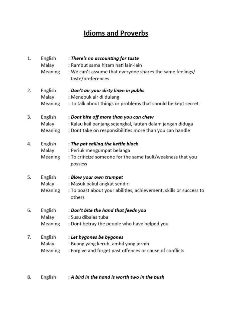Idioms and Proverbs | PDF