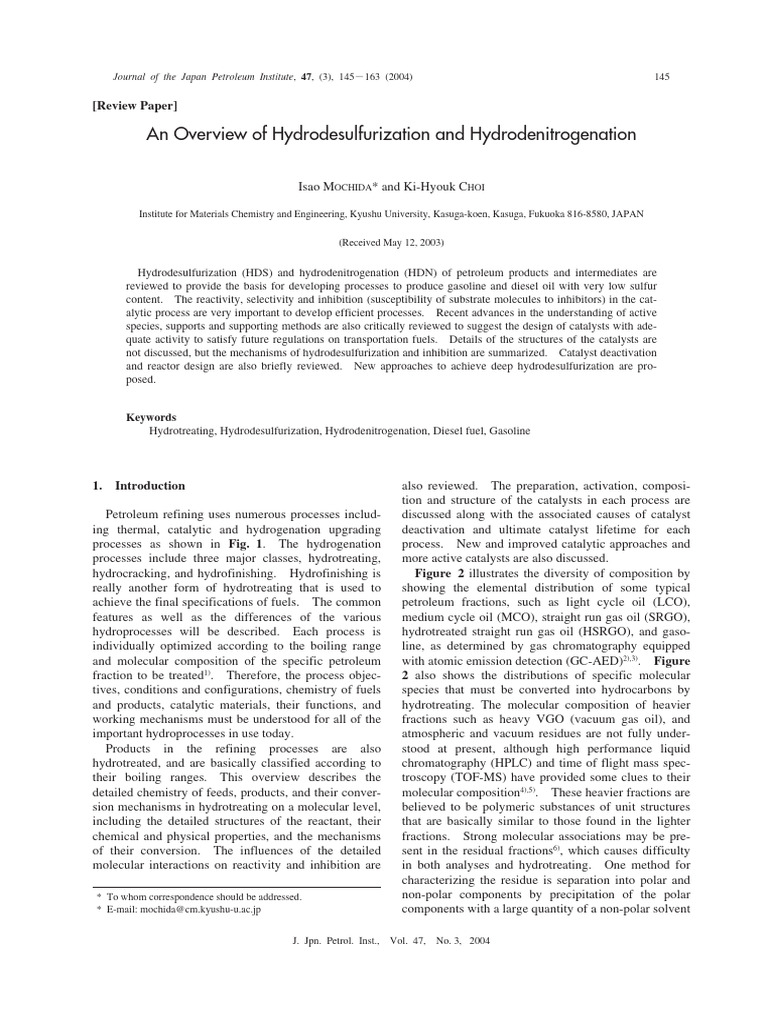 An Overview of Hydrodesulfurization and Hydrodenitrogenation | PDF | Cracking (Chemistry ...