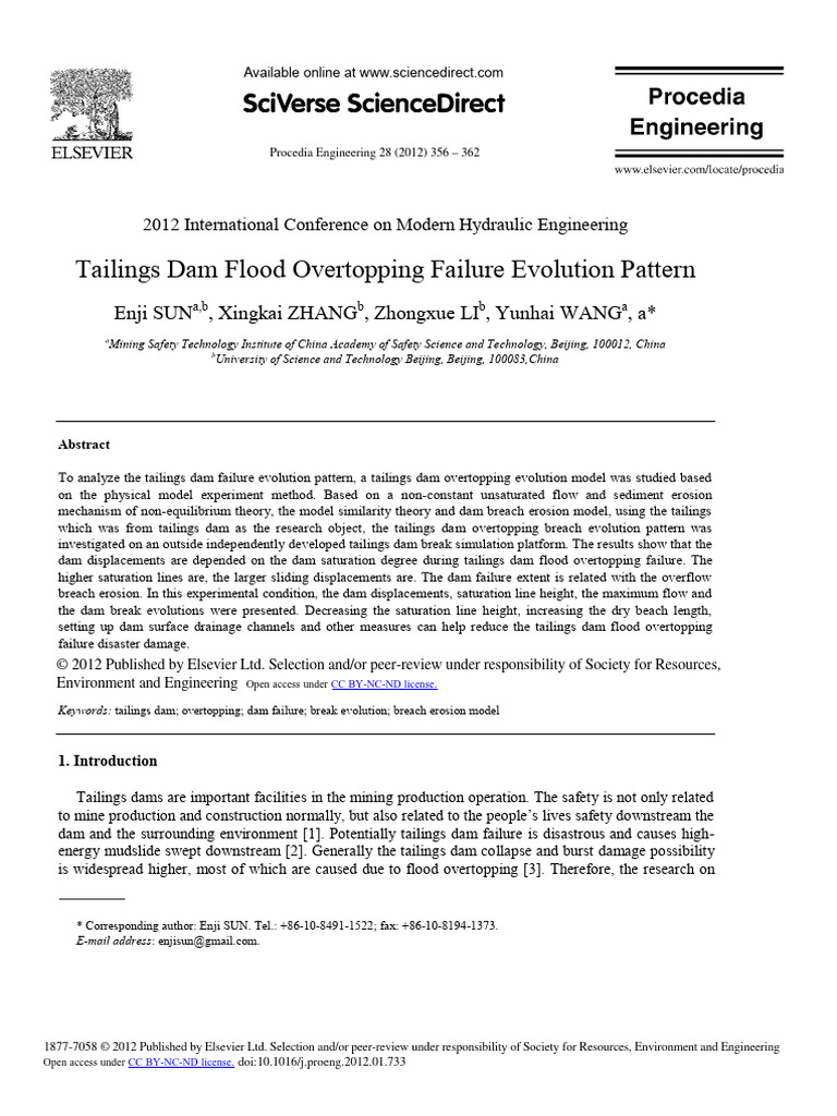 Tailings Dam Flood Overtopping Failure Evolution Pattern | PDF | Dam ...