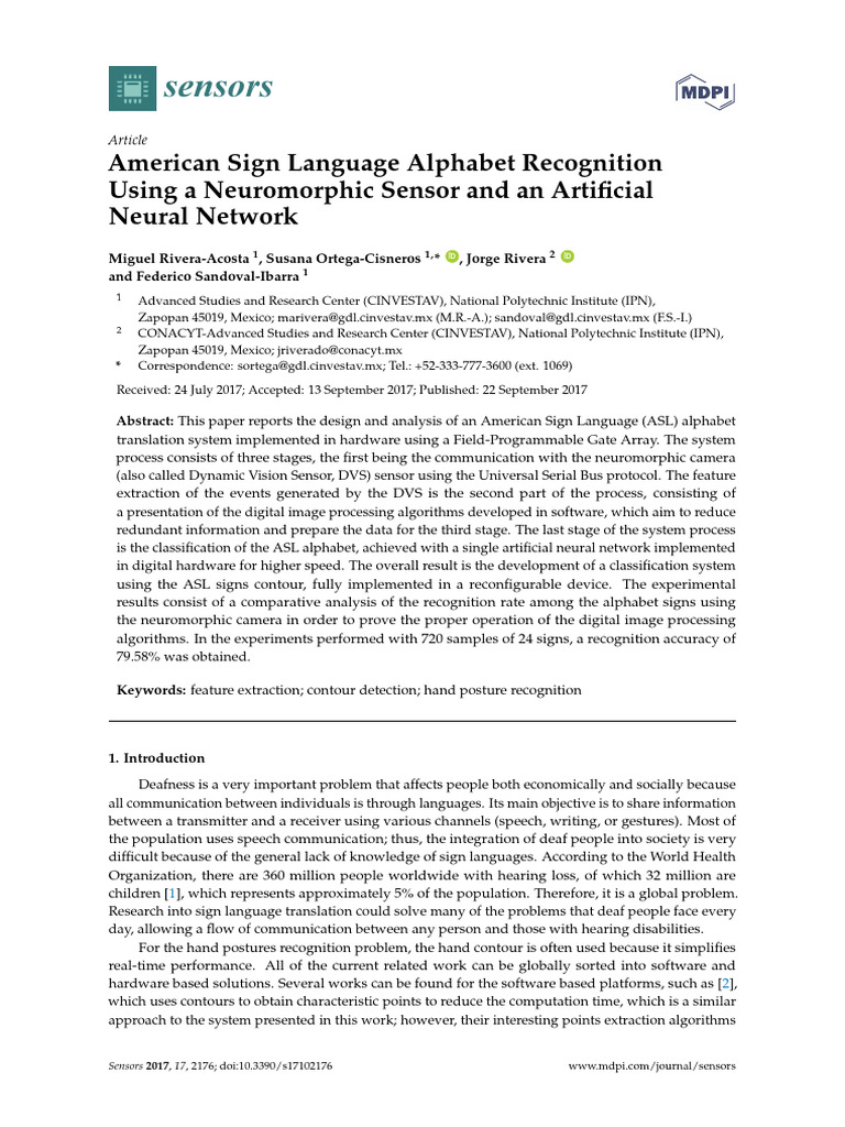 2017 American Sign Language Alphabet Recognition Using A Neuromorphic Sensor and An Artificial ...