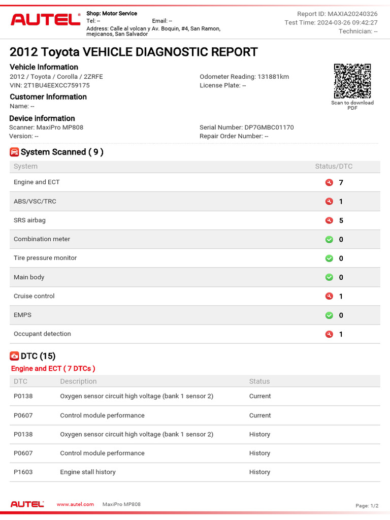 2012 Toyota VEHICLE DIAGNOSTIC REPORT - 2T1BU4EEXCC759175 ...