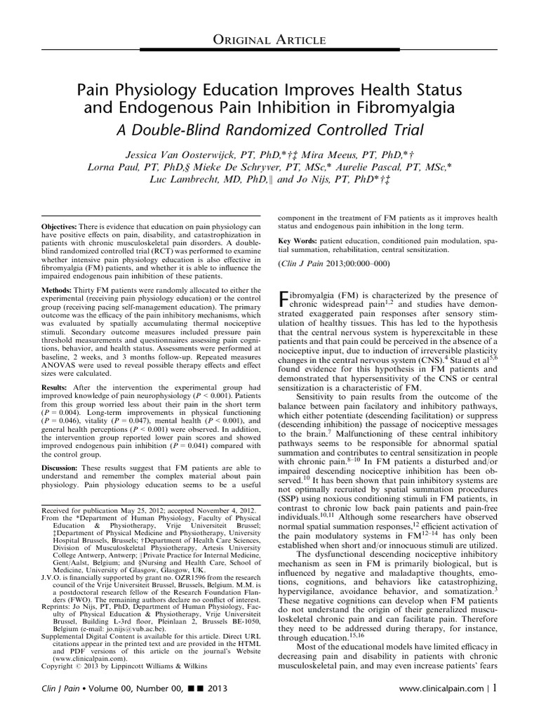 Pain Physiology Education Improves Healt | PDF | Pain | Fibromyalgia