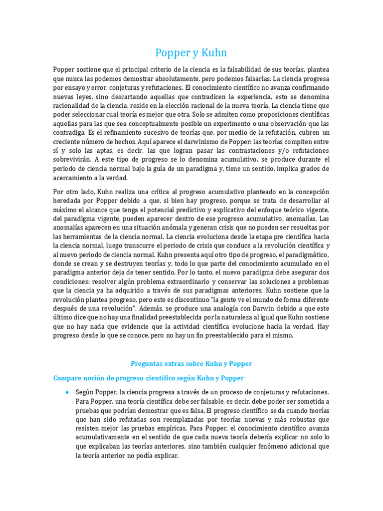 Progreso Científico: Popper vs. Kuhn | PDF | Paradigma | Karl Popper