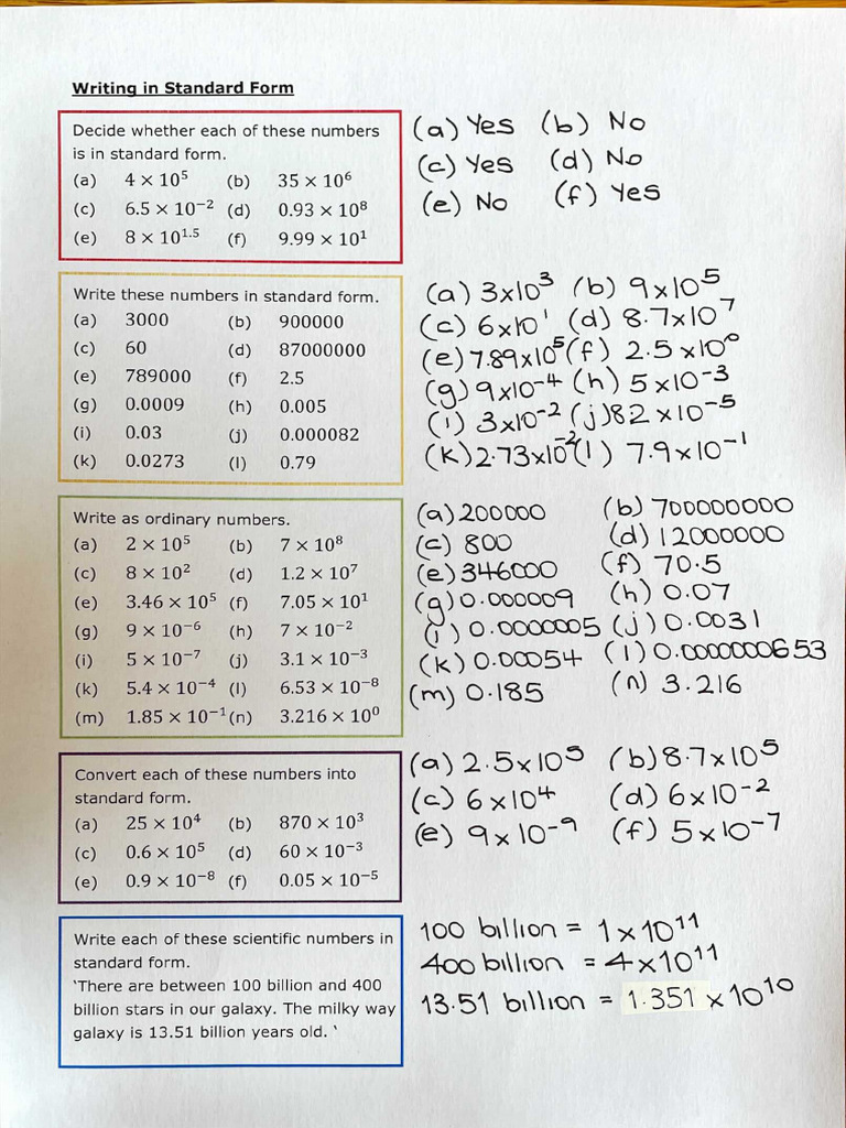 Writing in Standard Form Practice Strips Answers | PDF