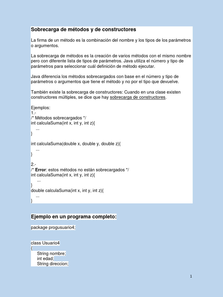 CLASE22 B POLIMORFISMO Sobrecarga de Métodos y de Constructores | PDF | Constructor ...