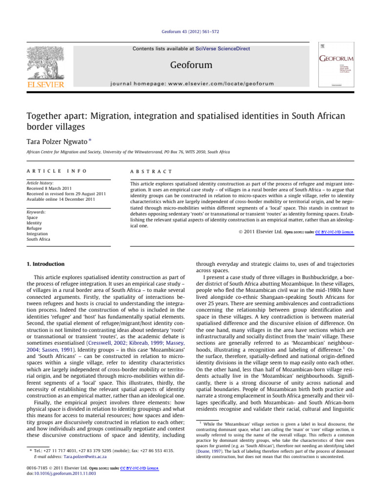 Together apart Migration, integration and spatialised identities in ...