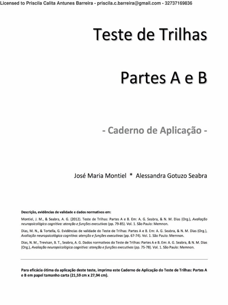 Microsoft Word - Teste de Trilhas - Caderno de Aplica - 347 - 343o | PDF