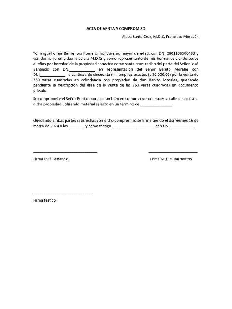 Acta de Venta y Compromiso | PDF