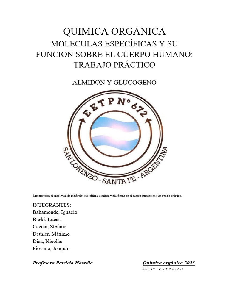 Almidon Y Glucogeno Iblbscmdndjp 6to A Eetp N672 Quimica Organica 2023