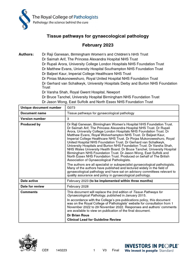 Tissue Pathways For Gynaecological Pathology | PDF | Pathology | Biopsy