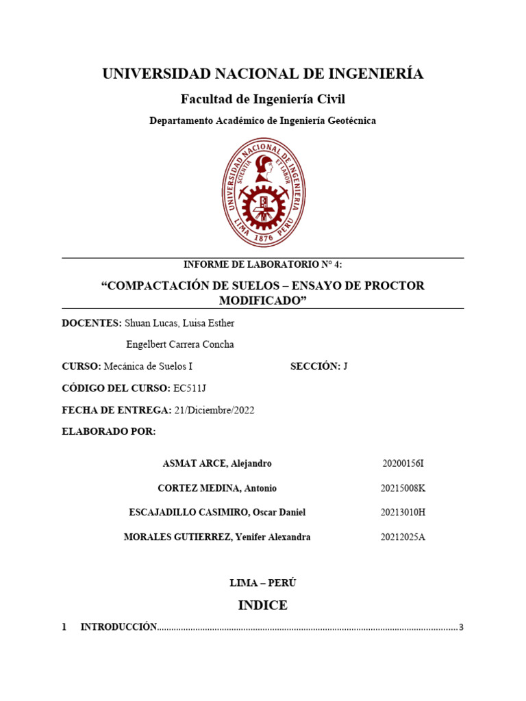 Ensayo de Compactación Proctor Modificado | PDF | Suelo | Ciencia del suelo